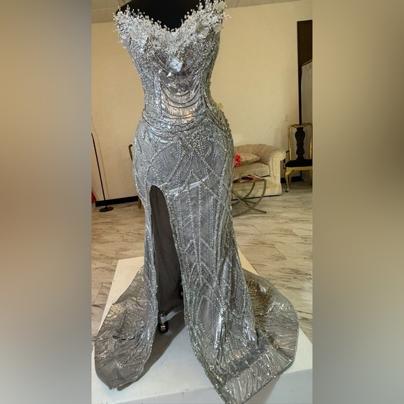 Dresses | Custom Elegant Silver Evening Prom Gown | Poshmark